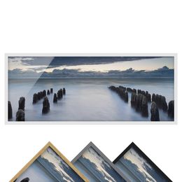 Strand Bild mit Rahmen Holzbuhnen in der Nordsee auf Sylt
