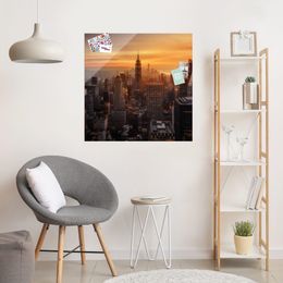 Glasbild New York Manhattan Skyline Abendstimmung