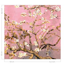Vorhang Vincent van Gogh - Mandelbl&uuml;te in altrosa - blickdichte Gardine Kunstdruck Wohnzimmer Schlafzimmer K&uuml;che Bad Badezimmer Rosa