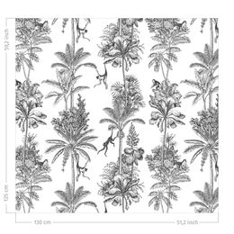 Bilderwelten Vorhang Kupferstichanmutung - Affen in Schwarz - blickdichte Gardine Botanik Tropical Illustration Muster Tiere Schwarz-Wei&szlig; Wohnzimmer Schlafzimmer