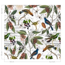 Vorhang Nostalgischer Beerenblues mit Paradiesv&ouml;geln - blickdichte Gardine Botanik Tropical Muster Tiere Wohnzimmer Schlafzimmer K&uuml;che Bad Badezimmer