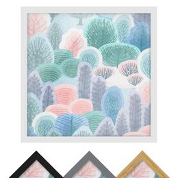 Bild mit Rahmen Gl&uuml;cklicher Wald in Pastell