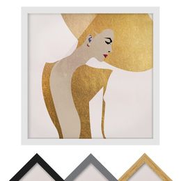 Bild mit Rahmen Dame mit Hut in Gold