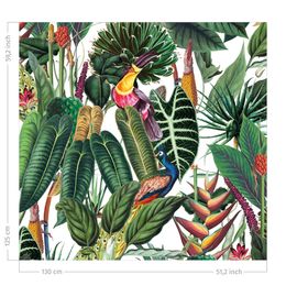 Vorhang Bunter tropischer Regenwald Muster - blickdichte Gardine Botanik Tropical Illustration Muster Tiere Wohnzimmer Schlafzimmer K&uuml;che Bad