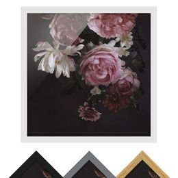 Bild mit Rahmen Rosa Blumen auf Schwarz Vintage