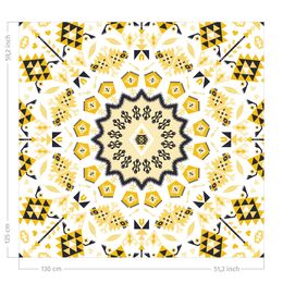 Vorhang Azteken Boho Mandala in Gelb - blickdichte Gardine Orientalisch Spirituell Wohnzimmer Schlafzimmer K&uuml;che Bad Badezimmer Gelb