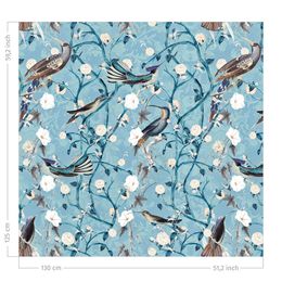 Bilderwelten Vorhang Blaue Blumenranken mit V&ouml;geln - blickdichte Gardine Landhausstil Muster Blumen Floral Tiere Wohnzimmer Schlafzimmer K&uuml;che Bad Badezimmer Blau