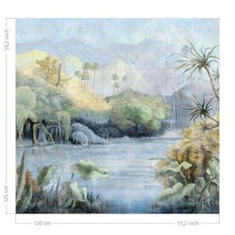 Bilderwelten Vorhang nach Ma&szlig; blickdicht Verdunkelung Wald Tropisch bunt - Urzeitliche Landschaft Vintage - B&auml;ume Wohnzimmer Schlafzimmer