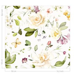 Bilderwelten Vorhang nach Ma&szlig; blickdicht Verdunkelung Tiere modern Aquarell weiss - Wildblumen und Wei&szlig;e Rosen Aquarell Muster - Rose Wohnzimmer Schlafzimmer