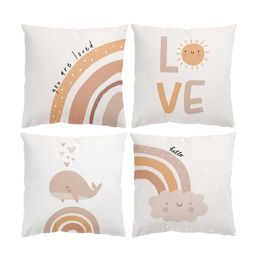 Dekokissen 4er Set Boho Regenbogen Spr&uuml;che Set