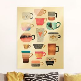 Glasbild Bunte Tassen mit Gold