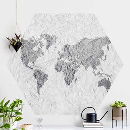 Hexagon Fototapete selbstklebend Papier Weltkarte Wei&szlig; Grau