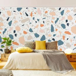 Mustertapete Detailliertes Terrazzo Muster Asti - selbstklebende Tapete Muster Wohnzimmer Schlafzimmer Bad Badezimmer K&uuml;che Flur Esszimmer Petrol