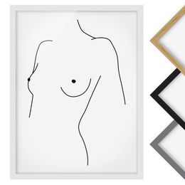 Gerahmtes Bild Line Art Akt B&uuml;ste Frau Schwarz Wei&szlig;