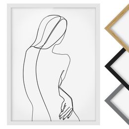 Gerahmtes Bild Line Art R&uuml;cken Frau Schwarz Wei&szlig;