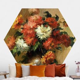 Hexagon Fototapete selbstklebend Auguste Renoir - Stillleben mit Dahlien