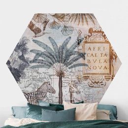 Hexagon Fototapete selbstklebend Vintage Collage Landkarte Afrika