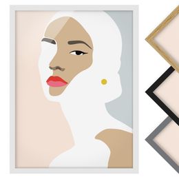 Gerahmtes Bild Line Art Portrait Frau Pastell Grau