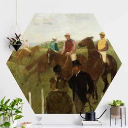 Hexagon Fototapete selbstklebend Edgar Degas - Jockeys auf Rennbahn