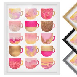 Gerahmtes Bild Goldene Tassen mit Pink