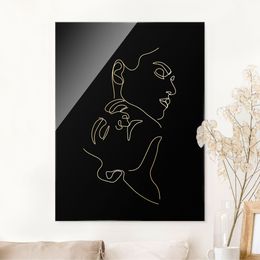 Glasbild Line Art Frauen Gesichter Schwarz