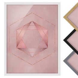 Bild mit Rahmen Geometrie in Rosa und Gold I