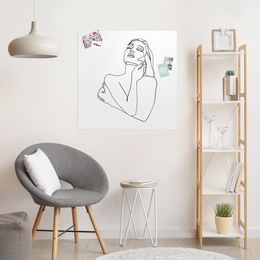 Glasbild Line Art Frau Oberk&ouml;rper Schwarz Wei&szlig;