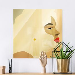 Glasbild Line Art Portrait Frau Pastell Rosa