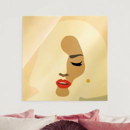 Glasbild Line Art Portrait Frau Pastell Beige