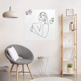 Glasbild Line Art Frau Oberk&ouml;rper Schwarz Wei&szlig;