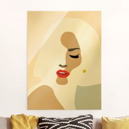 Glasbild Line Art Portrait Frau Pastell Beige