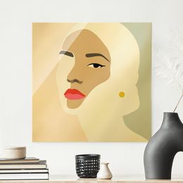 Glasbild Line Art Portrait Frau Pastell Grau