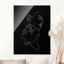 Glasbild Line Art Frauen Gesichter Schwarz