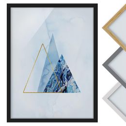 Bild mit Rahmen Geometrie in Blau und Gold II