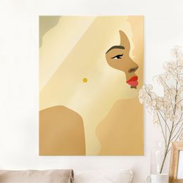 Glasbild Line Art Portrait Frau Pastell Rosa