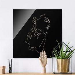 Glasbild Line Art Frauen Gesichter Schwarz
