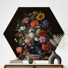Hexagon Fototapete selbstklebend Jan Davidsz de Heem - Glasvase mit Blumen