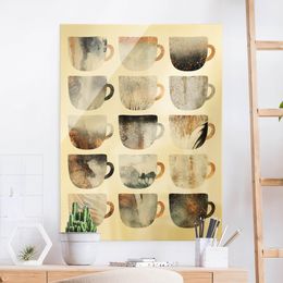 Glasbild Graue Kaffeetassen mit Gold