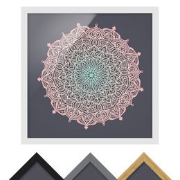 Bild mit Rahmen Mandala Ornament in Rose und Blau