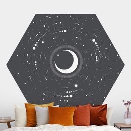 Hexagon Fototapete selbstklebend Mond im Sternenkreis