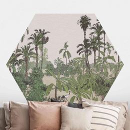 Hexagon Fototapete selbstklebend Tropische Zeichnung - Dschungel mit Aquarell