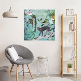 Glasbild Colonial Style Collage - &Auml;ffchen und Paradiesv&ouml;gel
