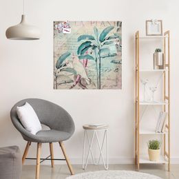 Glasbild Colonial Style Collage - Kakadus und Palmen