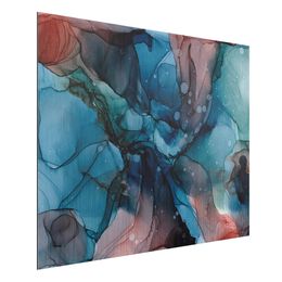 Alu-Dibond Bild Unterwasser in Petrol und Rot mit Gold