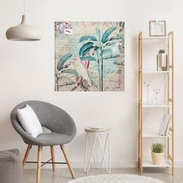 Glasbild Colonial Style Collage - Kakadus und Palmen