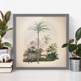 Bild mit Rahmen Zebra vor Palmen Illustration