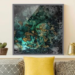 Bild mit Rahmen Goldene Meeres-Inseln Abstrakt