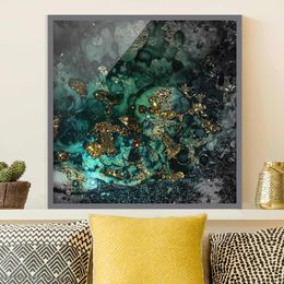 Bild mit Rahmen Goldene Meeres-Inseln Abstrakt