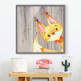 Bild mit Rahmen Aquarell Fuchs auf Holz