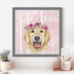 Bild mit Rahmen Aquarell Retriever Rosa